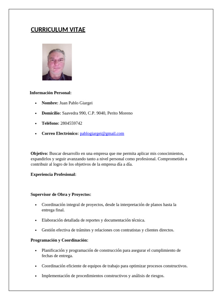 Curriculum Vitae Juan Pablo Giargei 2024 | PDF