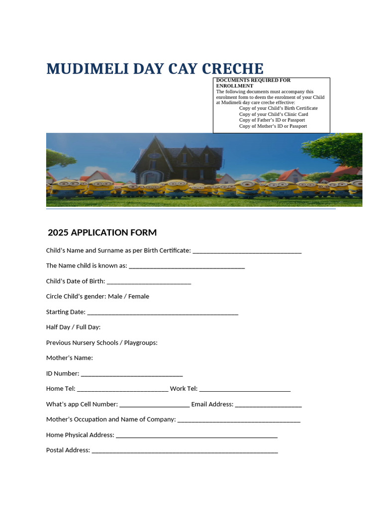 Mudimeli Day Cay Creche Application 2025 | PDF | Child Care | Indemnity