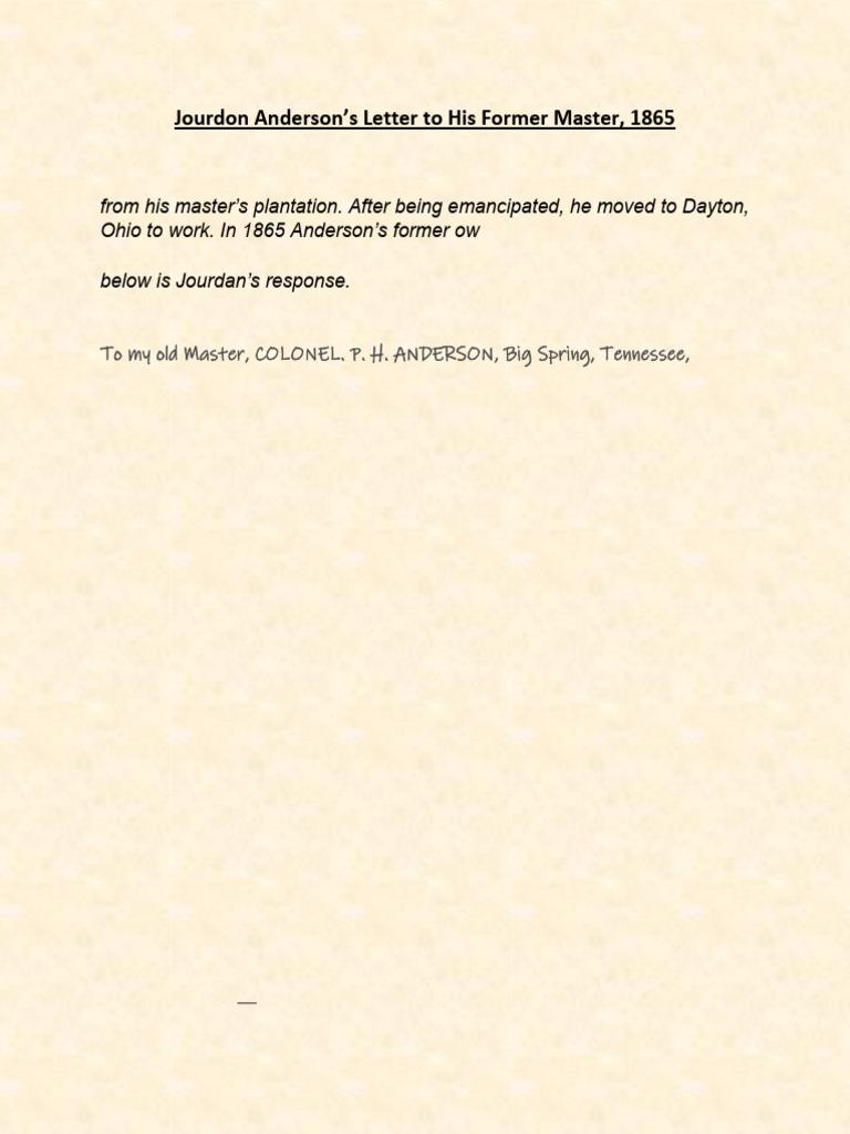 Jourdon Anderson's Letter To His Former Master | PDF | Unfree Labour ...