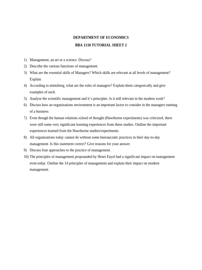 Bba 1110 Tutorial Sheet 2-1 | PDF