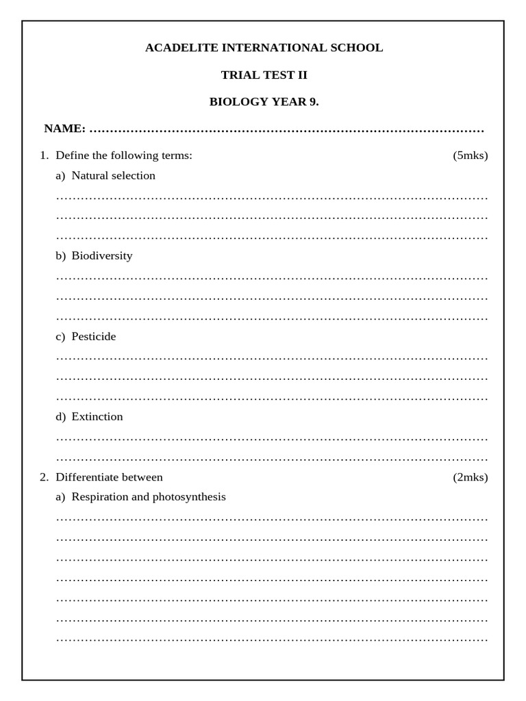 Biology Year 9 Trial Test Ii Oct 2023 | PDF | Earth Sciences | Agriculture