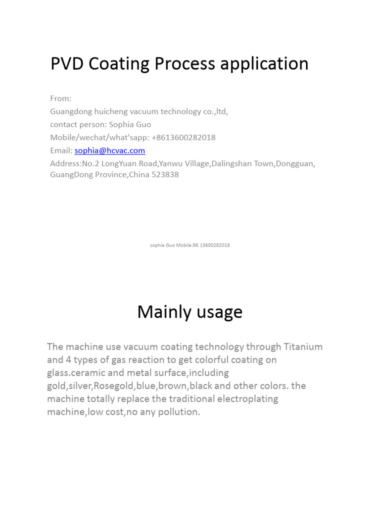 HCVAC PVD Application | PDF | Titanium | Physical Sciences