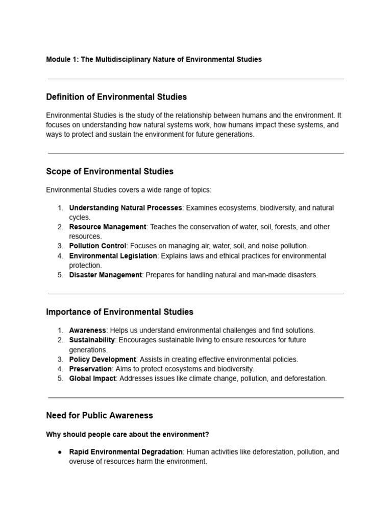 Module 1- The Multidisciplinary Nature of Environmental Studies | PDF ...
