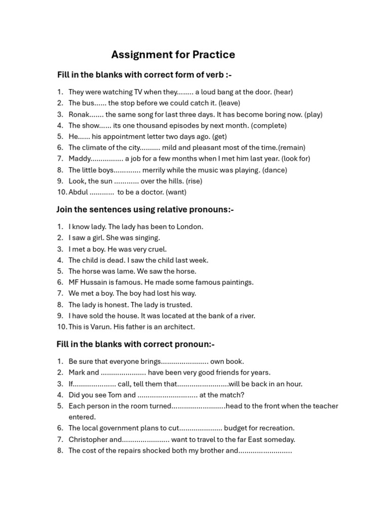 Practice Assignment Pronouns and Tensed | PDF