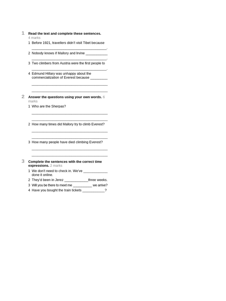 Extra Practice Unit 3 | PDF | Mount Everest | Mountaineering