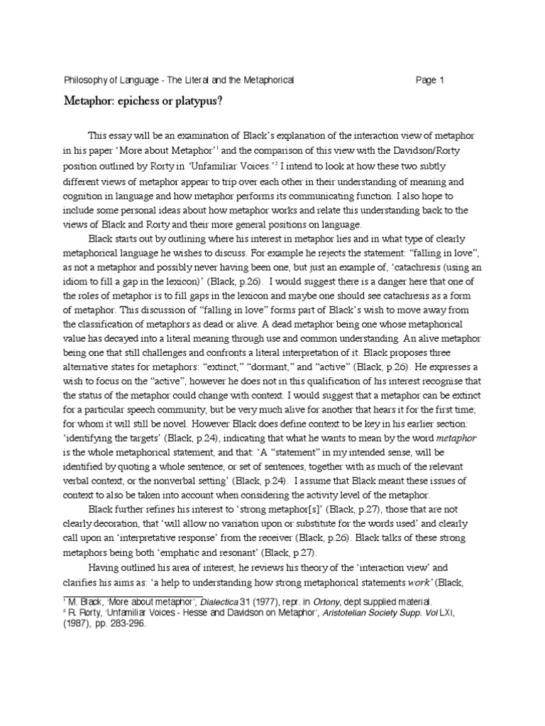 Metaphor Epichess or Platypus | PDF | Richard Rorty | Metaphor