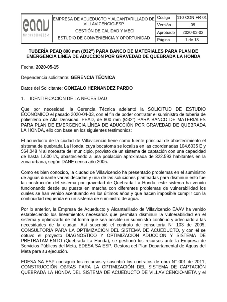 110-Con-Fr-01 Est de Conv y Oport V9 Tuberia Pead Final | PDF | Tubería (transporte de fluidos ...