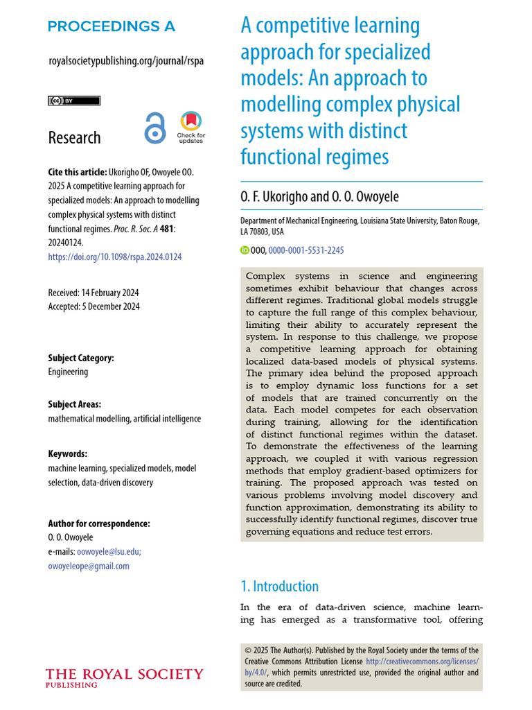 Ukorigho Owoyele 2025 A Competitive Learning Approach For Specialized Models An Approach To ...