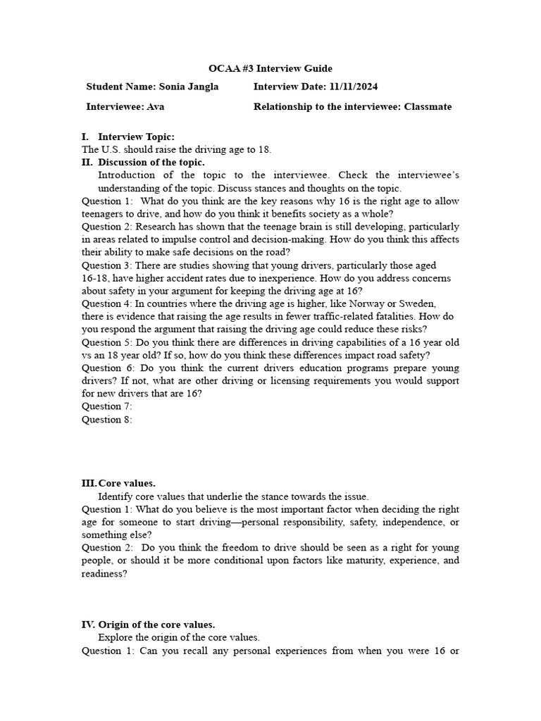 OCAA 3 Interview Guide (1) | PDF | Thought | Interview