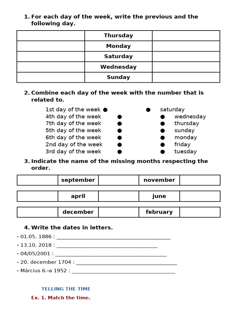 Days Months and Dates - Time - Revision | PDF