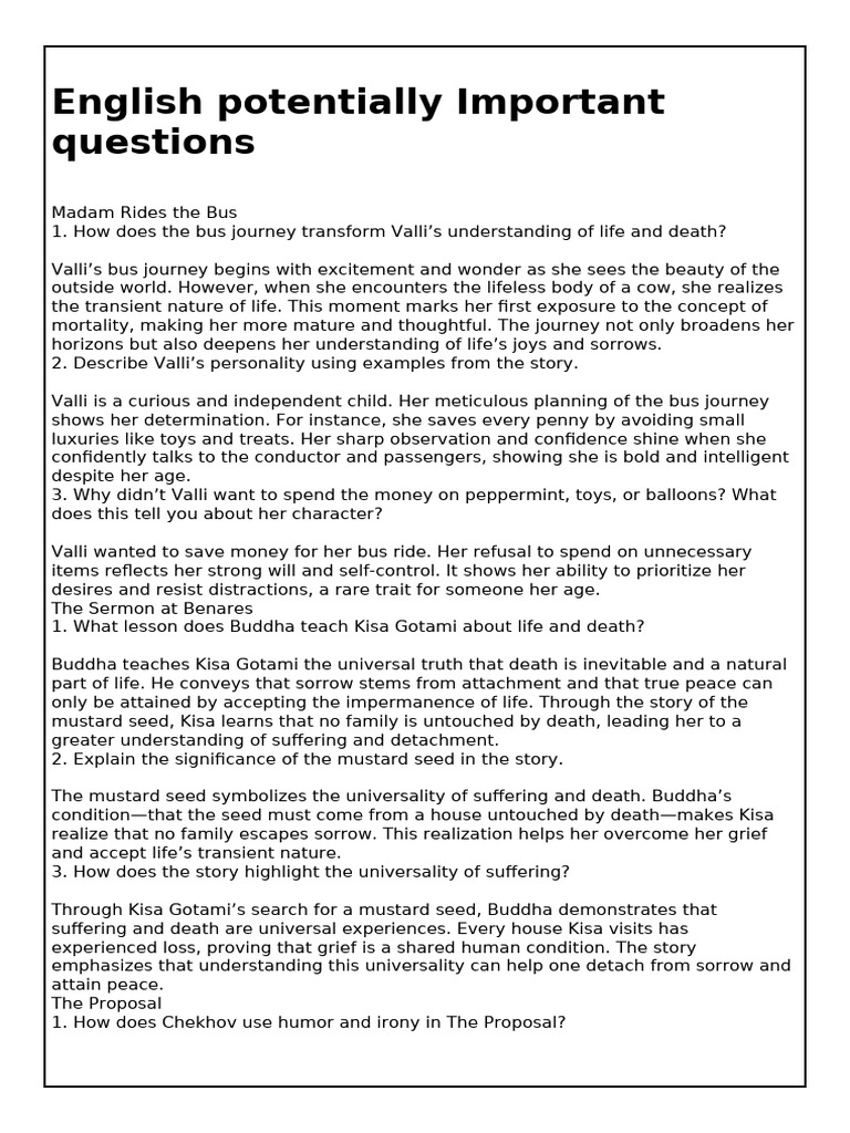 English Potentially Important Questions | PDF | Love | Beauty