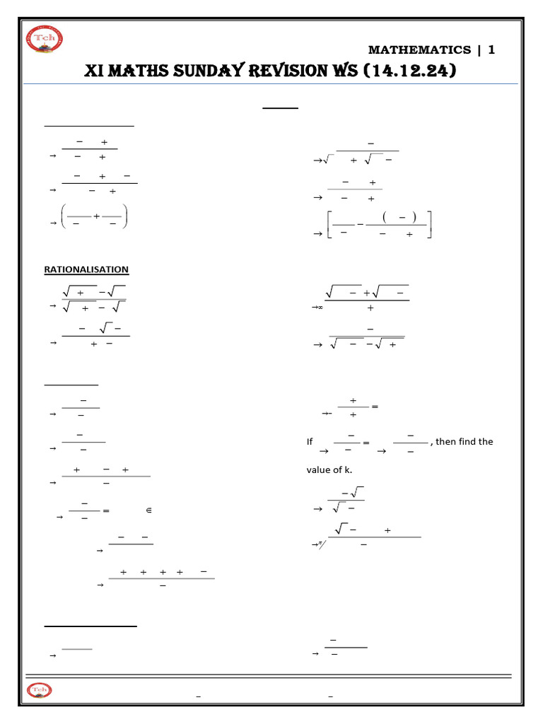 Xi Maths Sunday Revision Ws 14.12.24 | PDF | Mathematics | Mathematical ...