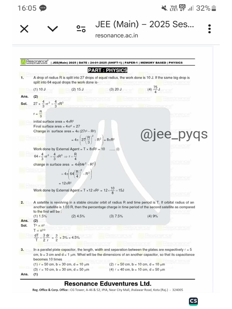 24jan Shift 1 Resonance @jee - Pyqs | PDF