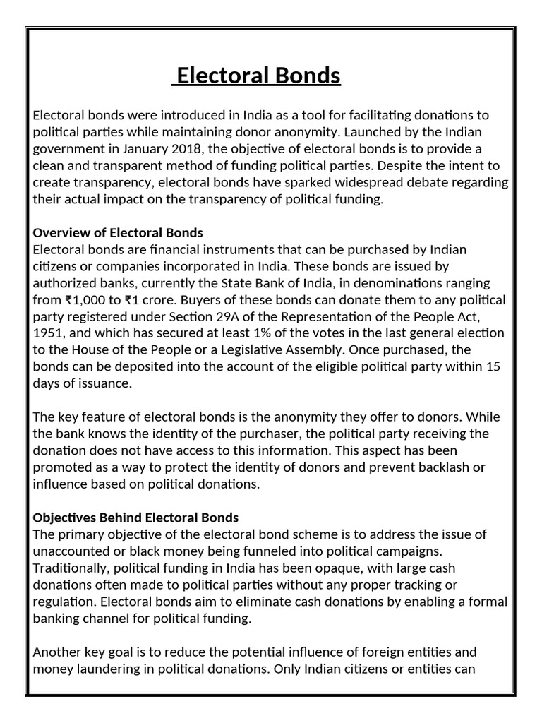 Understanding India's Electoral Bonds | PDF | Campaign Finance | Government