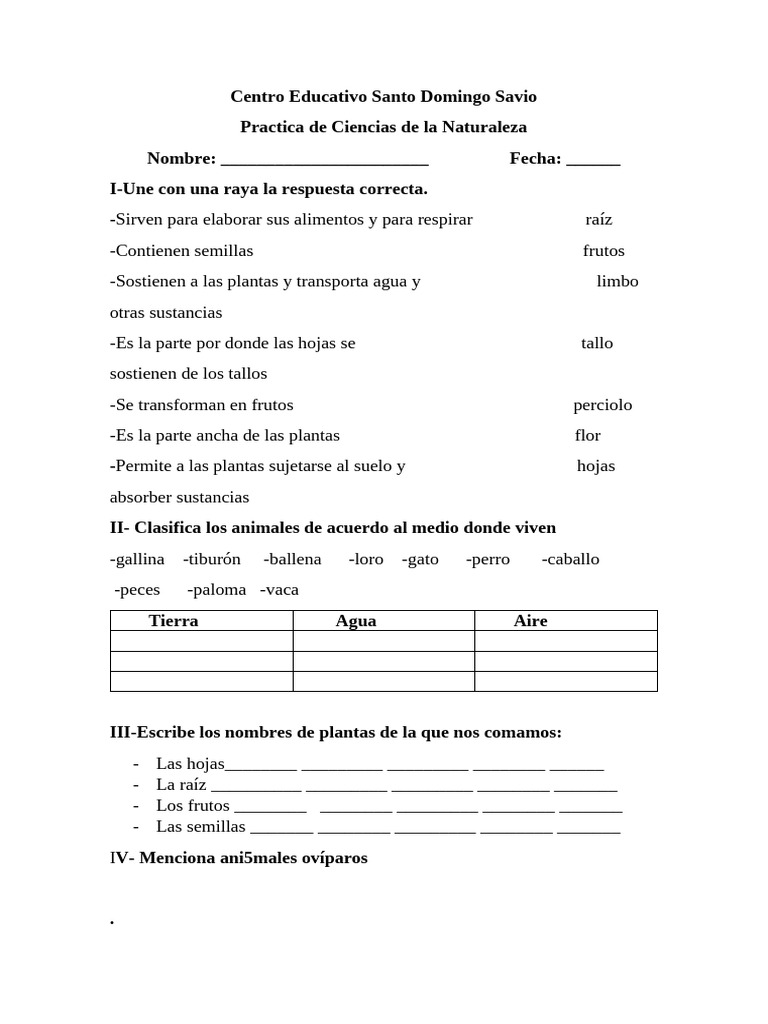 1ra practica de ciencias naturalez | PDF