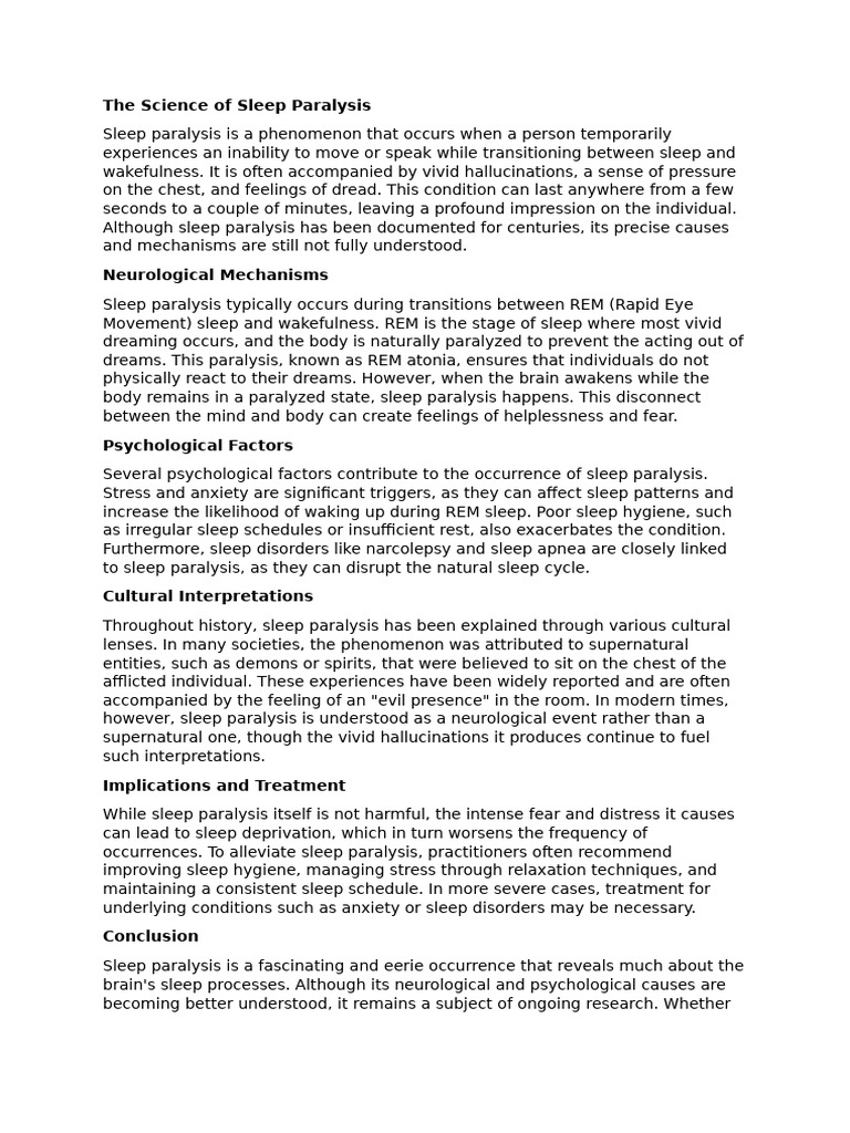 sleep paralysis | PDF | Sleep | Rapid Eye Movement Sleep