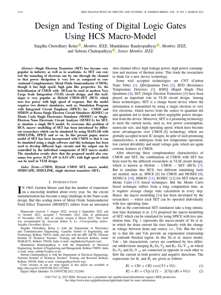 Design and Testing of Digital Logic Gates Using HCS Macro-Model | PDF ...