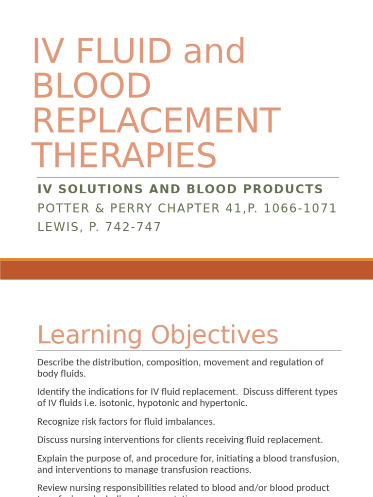IV Fluid and Blood Transfusions w24 | PDF | Intravenous Therapy | Blood ...