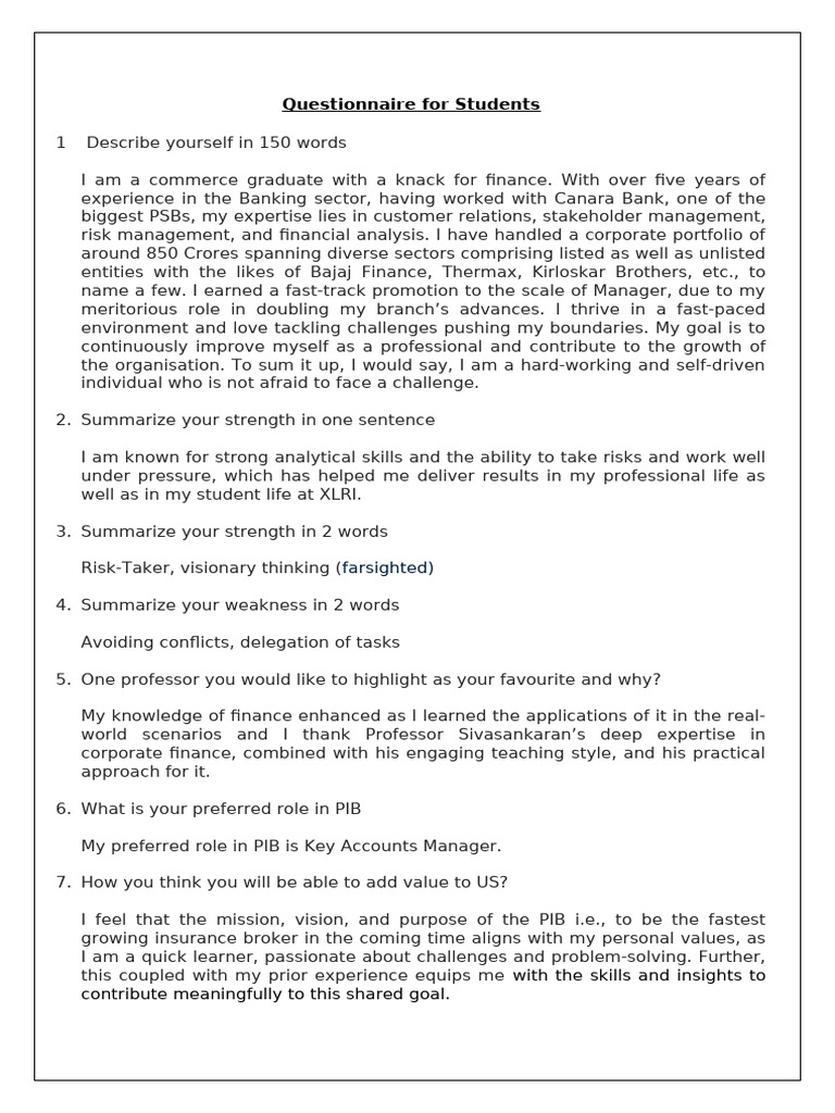 Student Self-Assessment Questionnaire | PDF | Learning | Cognition