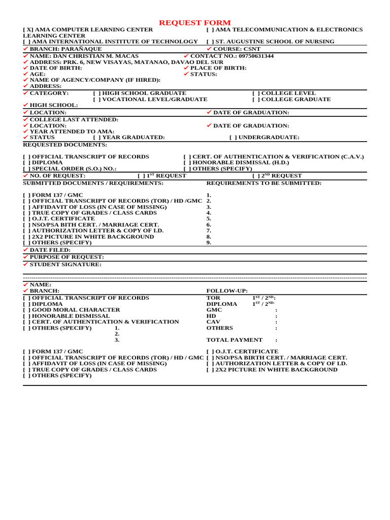 REQUEST FORM (new) | PDF | Educational Stages | Authentication