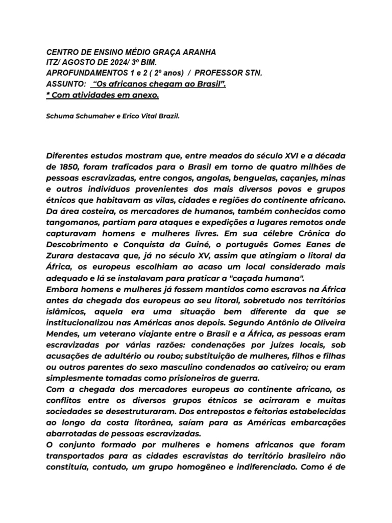 A Chegada dos Africanos ao Brasil | PDF | África | Angola