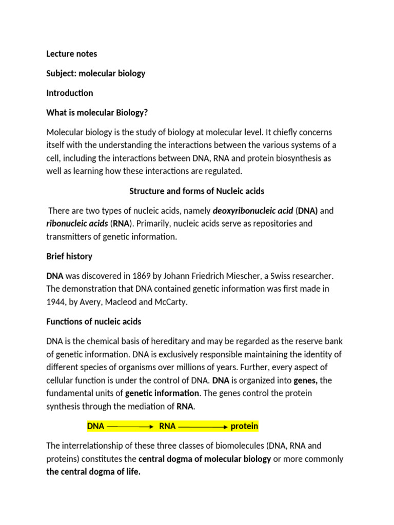 Molecular Biology: Nucleic Acids Overview | PDF | Nucleotides | Nucleic Acids