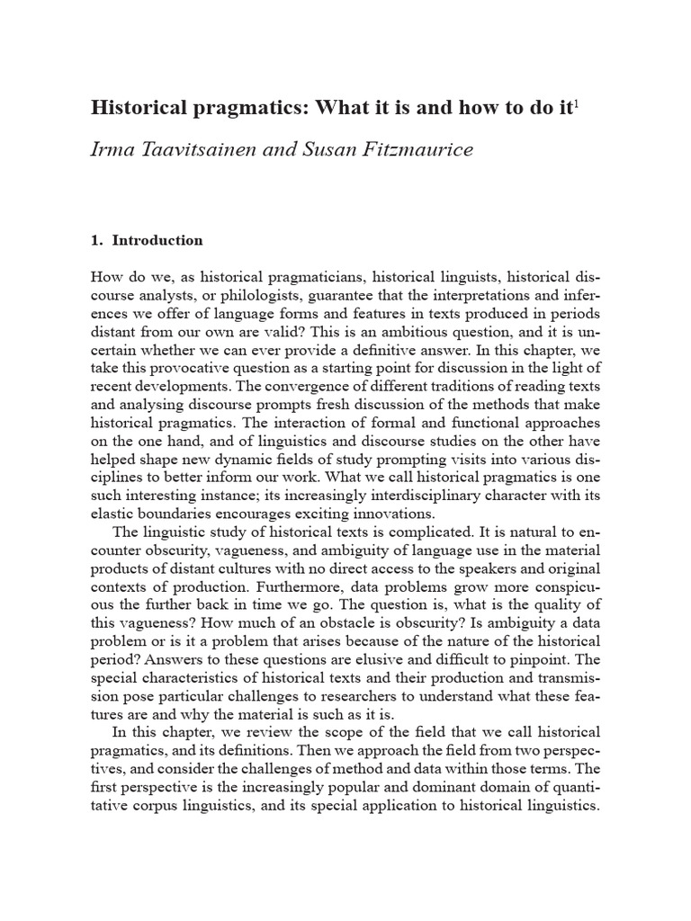 Historical Pragmatics: What It Is and How To Do It: Irma Taavitsainen ...