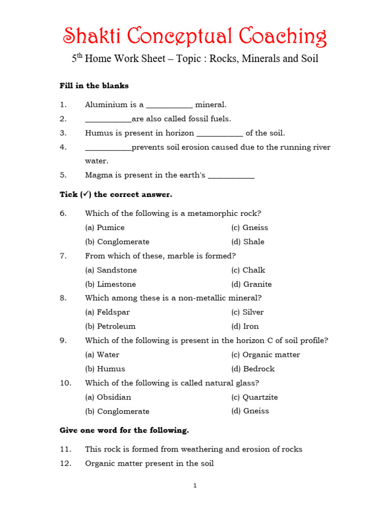 Natural Resources Worksheet | PDF | Rock (Geology) | Sedimentary Rock