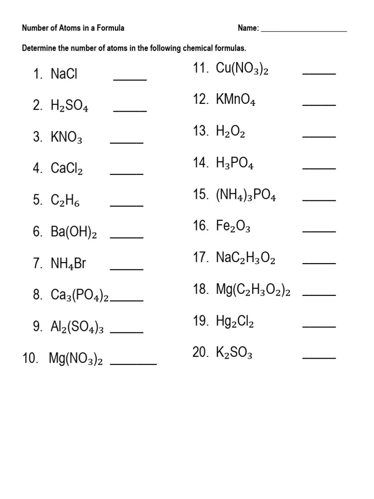 Count Atoms in Chemical Formulas | PDF