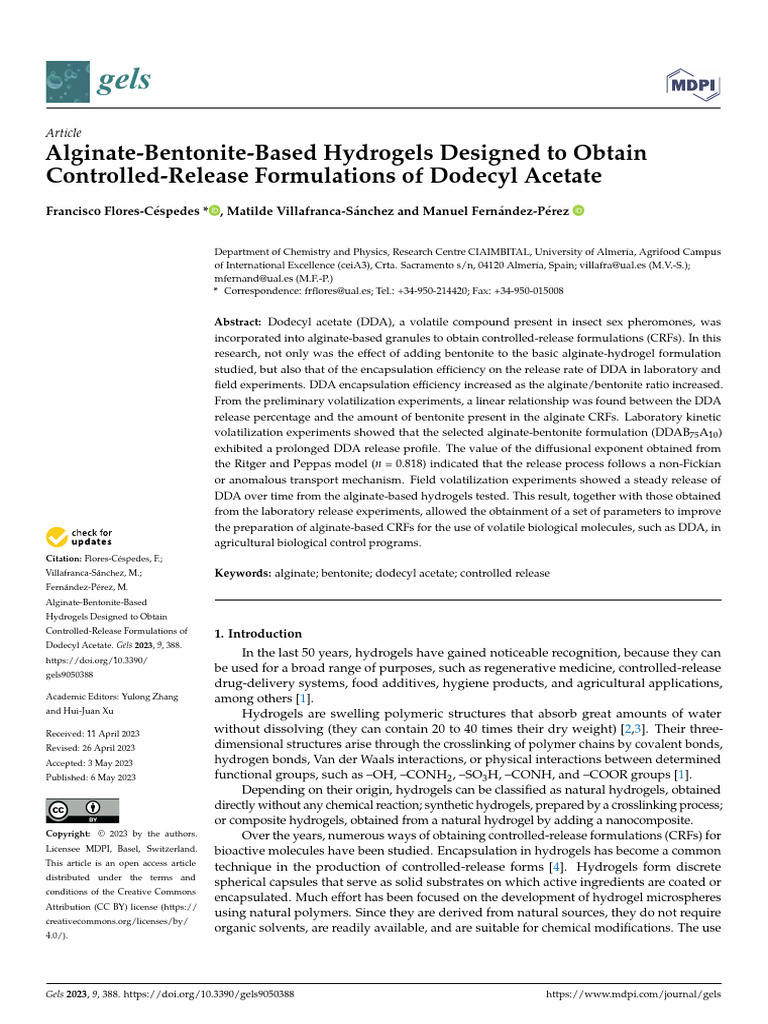 Alginate-Bentonite-Based Hydrogels Designed to Obtain Controlled ...