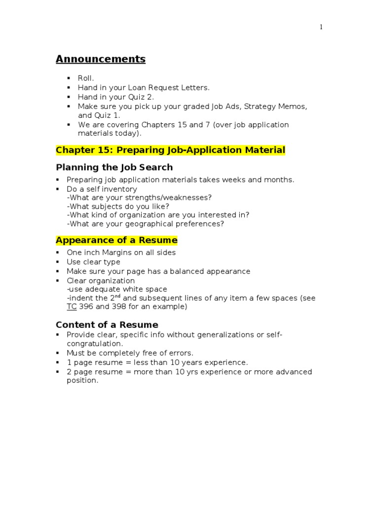 Announcements: Chapter 15: Preparing Job-Application Material Planning ... Announcements: Chapter 15: Preparing Job-Application Material Planning ...