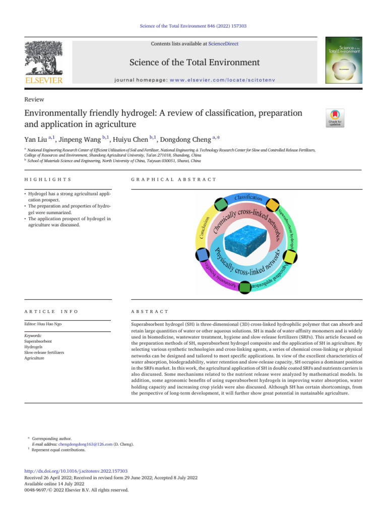 Environmentally Friendly Hydrogel A Review of Classification ...