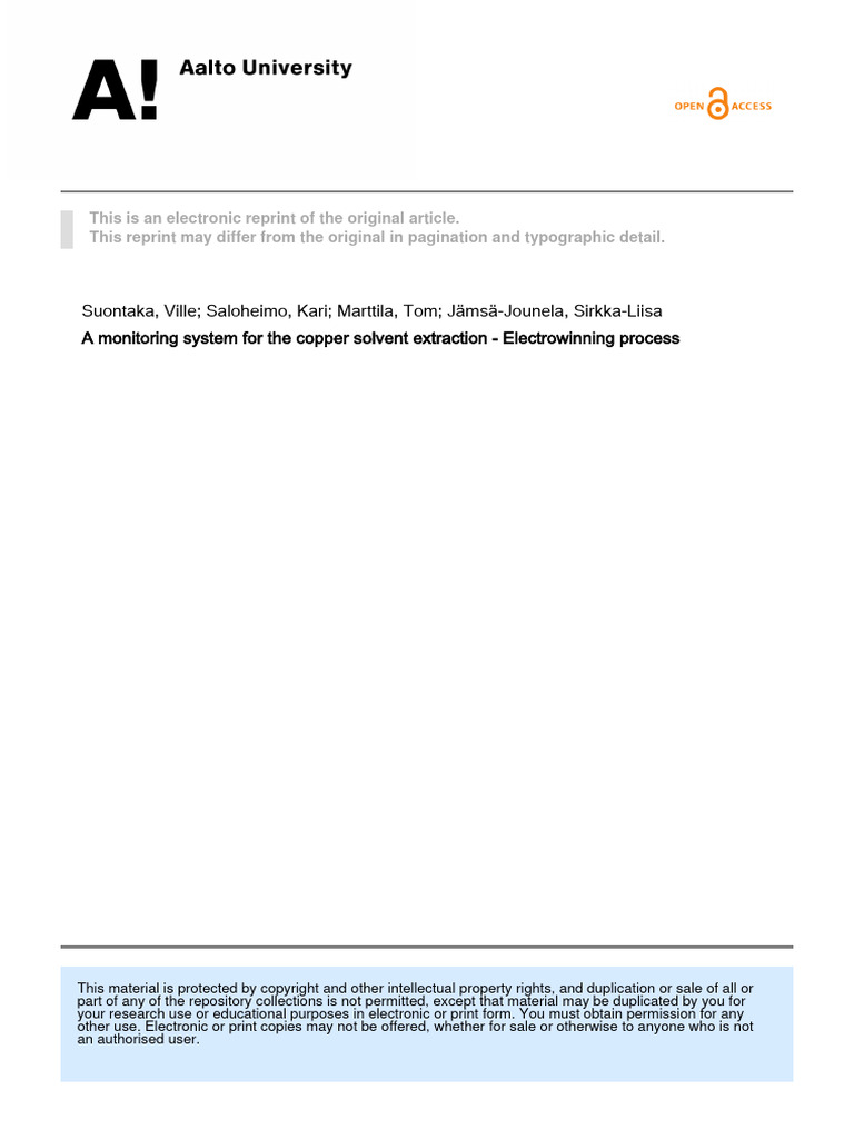 Monitoring System For The Copper Solvent Extraction | PDF | Flow ...