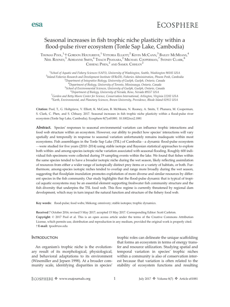 Ecosphere - 2017 - Pool - Seasonal Increases in Fish Trophic Niche Plasticity Within A Flood ...