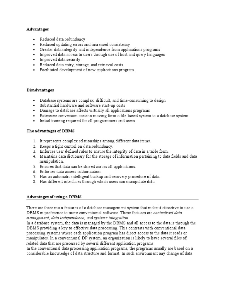 DBMS Advantages and Disadvantages Explained | PDF | Relational Model ...