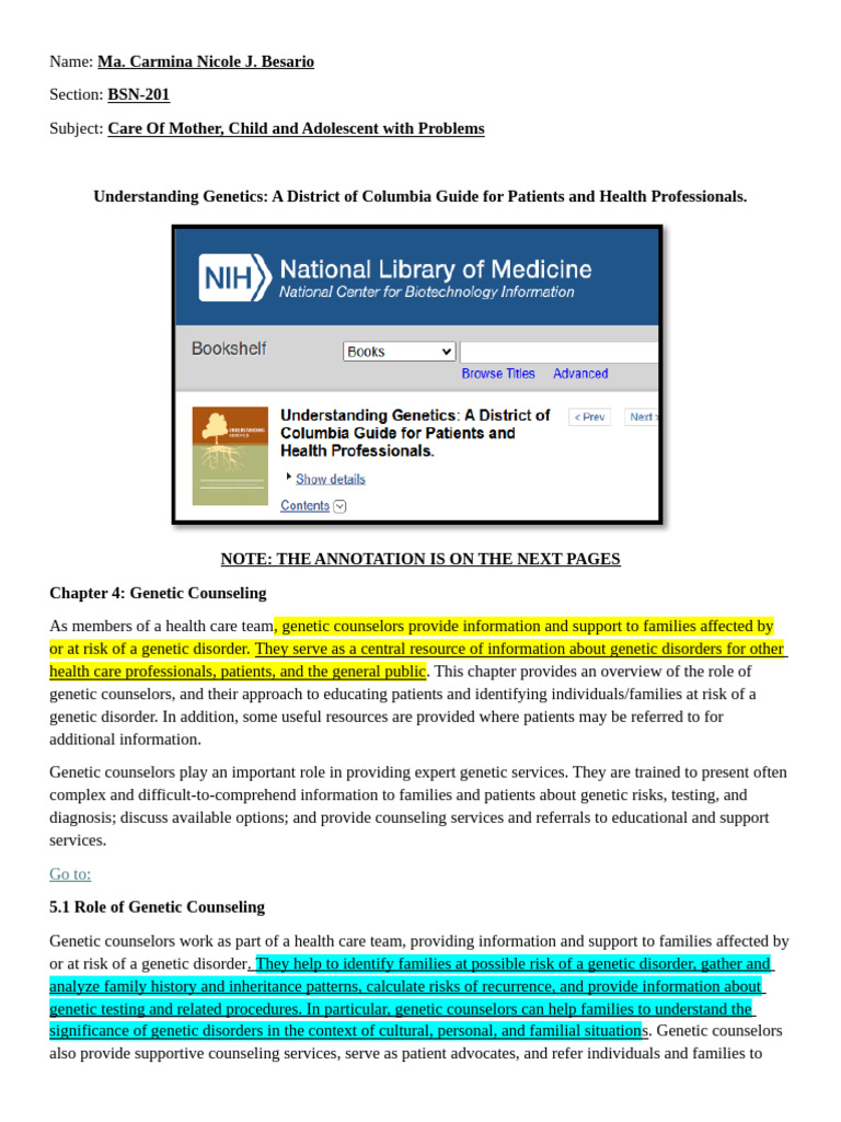 Genetic Counseling: Roles and Process | PDF | Genetic Counseling ...
