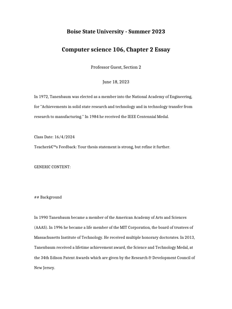 Computer Science 106 Chapter 2 Essay | PDF
