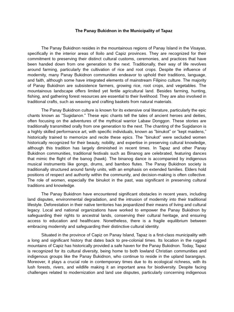 The Panay Bukidnon in The Municipality of Tapaz | PDF | Agriculture ...