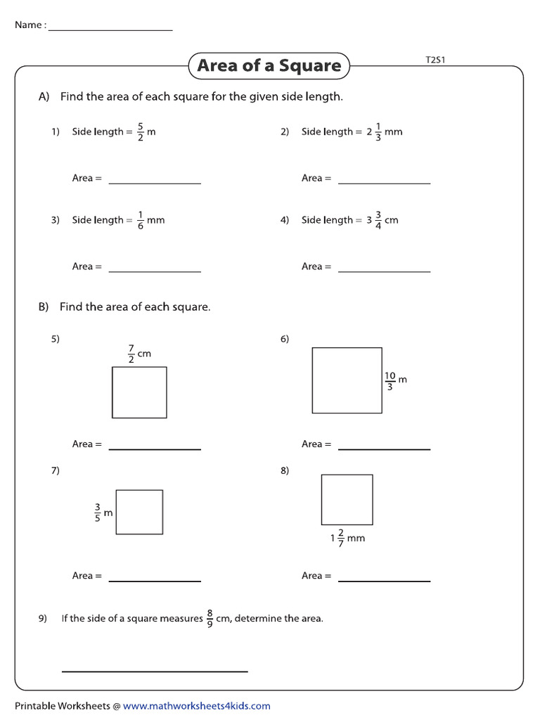 Square Area Fractions 1 | PDF