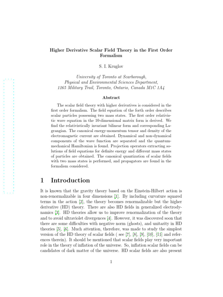 2006-Kruglov-(ArXiv)-Higher Derivative Scalar Field Theory in the First ...