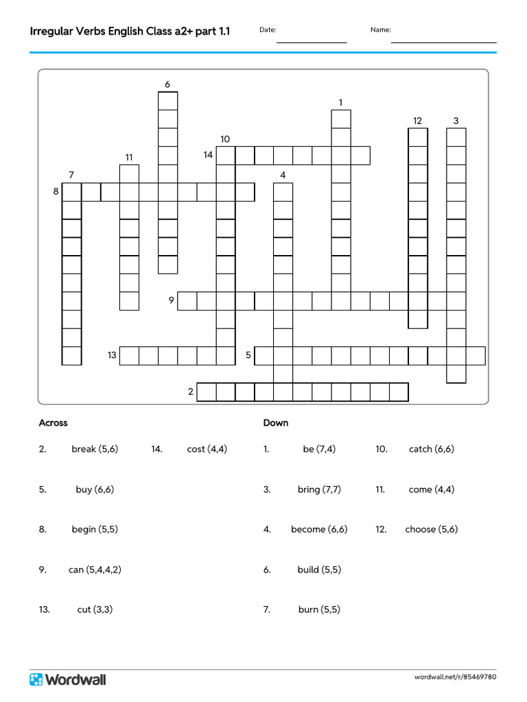 irregular-verbs-english-class-a2-part-11-crossword | PDF