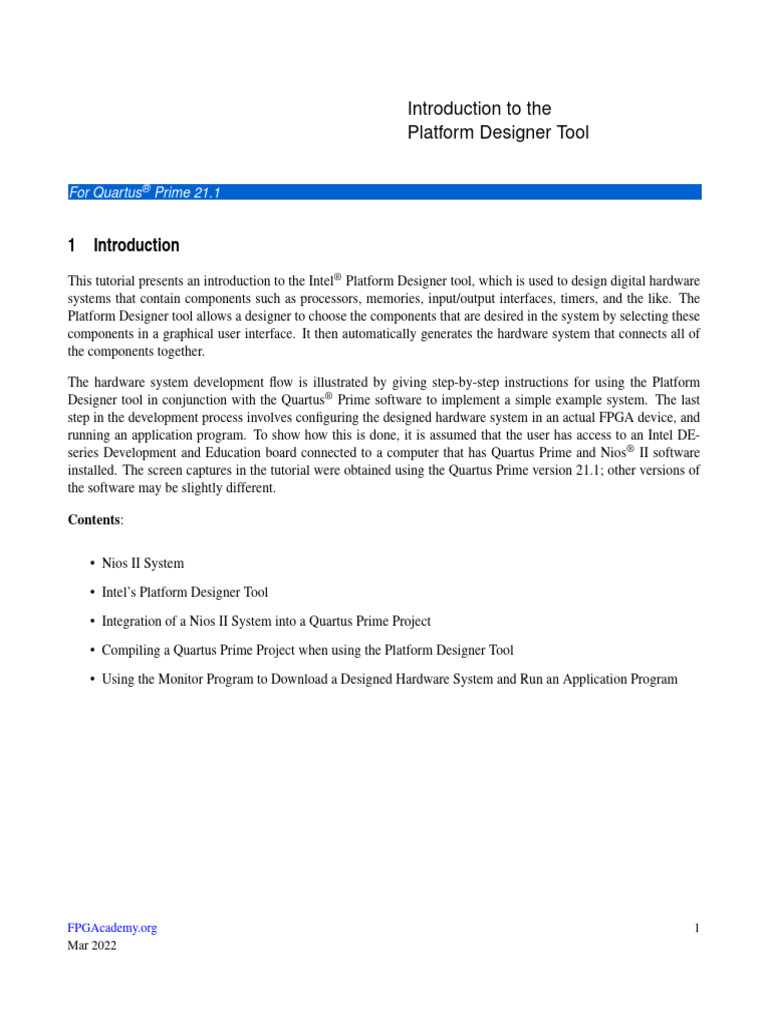 Platform Designer Introduction | PDF | Vhdl | Field Programmable Gate Array