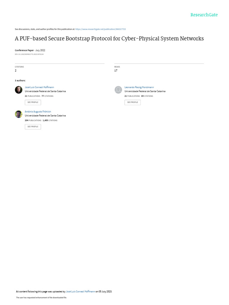 Accepted Version A PUF Based Secure Bootstrap Protocol For Cyber Physical System Networks | PDF ...