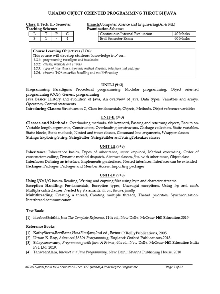 CSM OOPJ Theory Syllabus | PDF | Method (Computer Programming) | Class (Computer Programming)