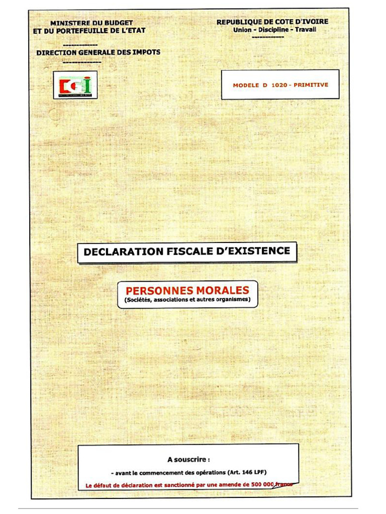 Déclaration Fiscale D'existence | PDF