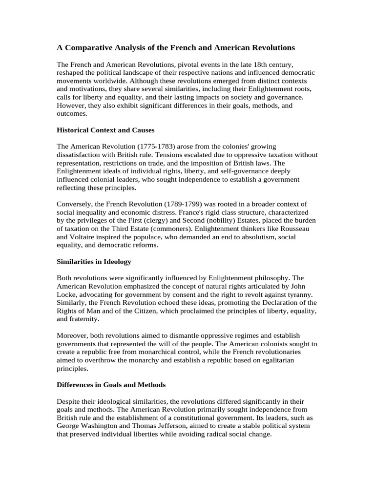 French vs. American Revolutions: A Comparison | PDF | Age Of ...