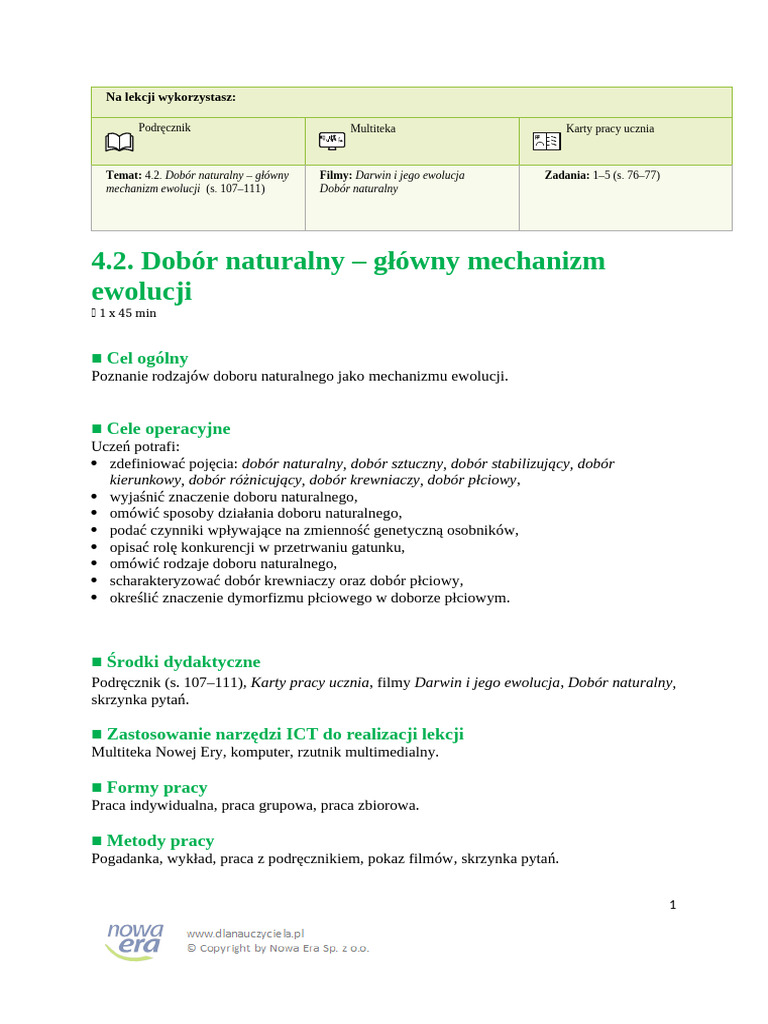 42 Dobor Naturalny Glowny Mechanizm Ewolucji | PDF
