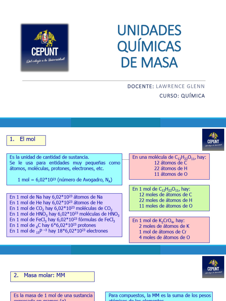 08 Unidades Químicas de Masa - Letras | PDF | Mole (Unidad) | Química