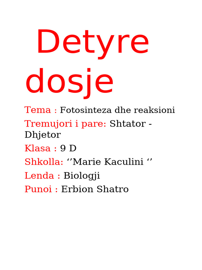 Detyre Biologji Me Ngjyra | PDF