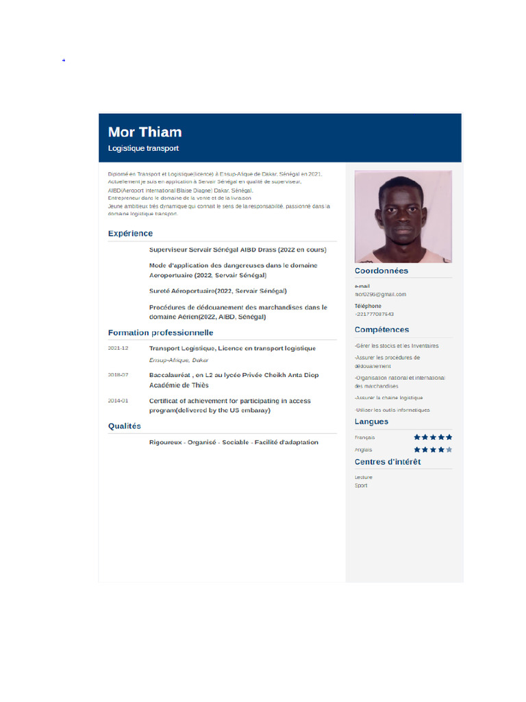 CV de Mor Thiam | PDF